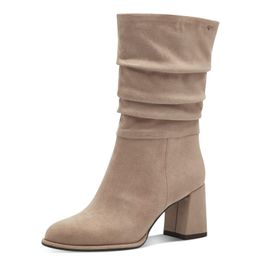 Tamaris Damen Stiefel, Gr. 37taupe, Textil, Veloursleder, unifarben, Schuhe, Blockabsatz, Kurzstiefel, in veganer Verarbeitung