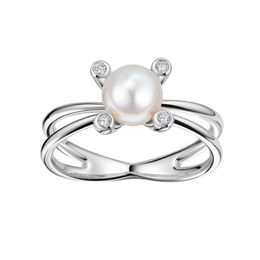 Fingerring Firetti "Schmuck Geschenk Silber 925 Damenring Ring Blume" Gr. 56, silberfarben, kristallwei&szlig;, wei&szlig;, Fingerringe, Damen, 56, Perlen Silber 925 (Sterlingsilber), 5mm, Perlen, Silber 925 (Sterlingsilber), Fingerring, mit Zirkonia (synth.) - mit S&uuml;&szlig;wasserzuchtperle