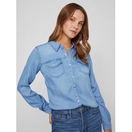 Vila Damen Jeansbluse "VIBISTA DENIM SHIRT/SU-NOOS", blau, Gr. XL, unifarben, Web, Obermaterial: 70% Lyocell, 30% Baumwolle, Blusen
