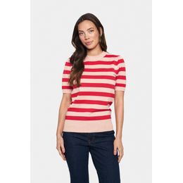 Saint Tropez Damen Strickpullover "MilaSZ SS Block Stripe Pullover"pink poinciana block stripe, Gr. L, gestreift, Strick, Obermaterial: 80% Viskose,