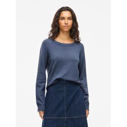 Vila Damen Rundhalspullover "VIRIL O-NECK L/S KNIT TOP - NOOS"vintage indigo detail:schwarz melange, Gr. XS, meliert, Feinstrick, Obermaterial: 50%