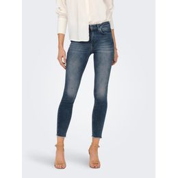 Only Damen Ankle-Jeans "ONLBLUSH MID SK ANK RW REA422 NOOS", blau, Gr. M, Abriebeffekte, Denim/Jeans, Obermaterial: 92% Baumwolle, 6%
