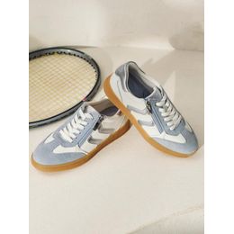 Marco Tozzi Damen Plateausneaker, Gr. 37, blau, Lederimitat, Textil, Veloursleder, metallic, unifarben mit Farbeinsatz, Schuhe, Freizeitschuh,