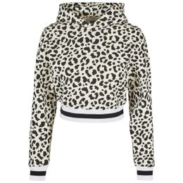 Kapuzensweatshirt Urban Classics "Urban Classics Damen Ladies Short AOP College Hoody", Damen, Gr. 4XL, sandwei&szlig;leo, 65% Baumwolle, 35% Polyester, ohne Ausschnitt, Sweatshirts