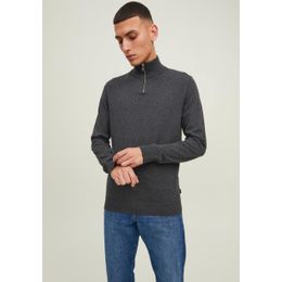 Jack & Jones JACK & JONES Herren Troyer "JJEEMIL KNIT HALF ZIP NOOS", grau, Gr. XS, Strick, Obermaterial: 60% Baumwolle, 20% Nylon, 20% Viskose, Pullover,