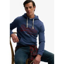 Superdry Herren Kapuzensweatshirt "VL CLASSIC HOOD", blau, Gr. XL, bedruckt, angeraute Sweatware, Obermaterial: 100% Baumwolle, Sweatshirts, mit