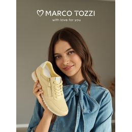 Marco Tozzi Damen Keilsneaker, Gr. 37, beige, Lederimitat, Textil, Veloursleder, Schuhe, Freizeitschuh, Halbschuh, Schn&uuml;rschuh in veganer Verarbeitung