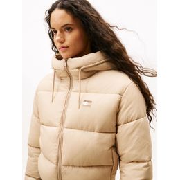 Tommy Jeans Damen Steppjacke "TJW HOODED PUFFER JACKET", beige, Gr. M, unifarben, Web, Obermaterial: 100% Nylon, Jacken