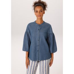 Aniston CASUAL Damen Jeansbluse, blau, Gr. 36, Abriebeffekte, Denim/Jeans, Obermaterial: 100% Baumwolle, Blusen, mit 3/4-langen Arm in weiter,