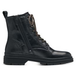 Tamaris Damen Schn&uuml;rboots, Gr. 36, schwarz, Glattleder, Lederimitat, unifarben, Schuhe, Blockabsatz, Schn&uuml;rstiefelette in angesagter Used Optik