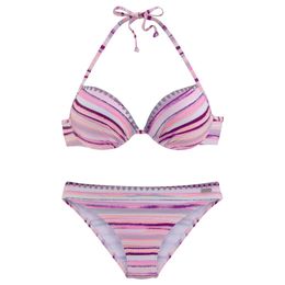 Venice Beach Damen Push-Up-Bikini, rosa, Gr. 40, bedruckt, gestreift, Polyamid, Bikini-Sets, mit H&auml;kelkanten am Cup und an der Hose