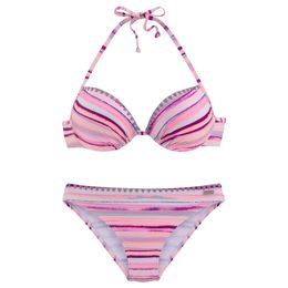 Venice Beach Damen Push-Up-Bikini, rosa, Gr. 38, bedruckt, gestreift, Polyamid, Bikini-Sets, mit H&auml;kelkanten am Cup und an der Hose