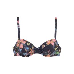 Lascana Damen B&uuml;gel-Bikini-Top "Malia", grau, Gr. 40, bedruckt, floral, Microfaser, Microfaser, Polyamid, Bikini-Oberteile, mit tropischem Print