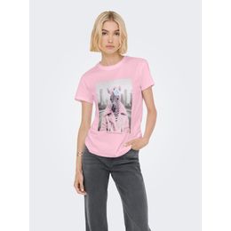 Only Damen Kurzarmshirt "ONLVIBE LIFE S/S GLASSES TOP BOX JRS", rosa, Gr. XS, Jersey, Obermaterial: 100% Baumwolle, Shirts, Baumwolle, regular fit,