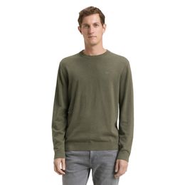 Tom Tailor Herren Rundhalspullovertea leaf melange, Gr. XXXL, meliert, Strick, Obermaterial: 100% Baumwolle, Pullover, mit Logostickerei