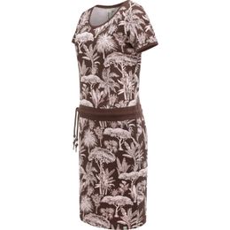 Ragwear Damen Sommerkleid "Baomi Tropic YOUMODO"braun, Gr. L, Material: 100% Baumwolle, Kleider, Gemustertes Kurzarm Kleid f&uuml;r Damen