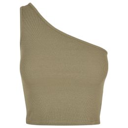 Tanktop Urban Classics "Urban Classics Damen Ladies Cropped Asymmetric Top", Damen, Gr. 3XL, khaki, 97% Baumwolle, 3% Elasthan, unifarben, slim fit, Tops Tanktop