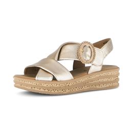 Gabor Damen Keilsandalette, Gr. 44, gold, Glattleder, Schuhe, Plateau, Riemchensandale, Sommerschuh mit Zierschnalle
