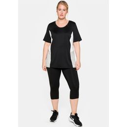sheego Damen Caprileggings, schwarz, Gr. 48, unifarben, 90% Polyester, 10% Elasthan, Hosen