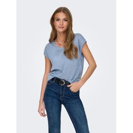 Only Damen Kurzarmshirt "ONLSILVERY S/S V NECK LUREX TOP JRS NOOS"halogen blau, Gr. S, unifarben, Jersey, Obermaterial: 60% Polyester, 24% Viskose,