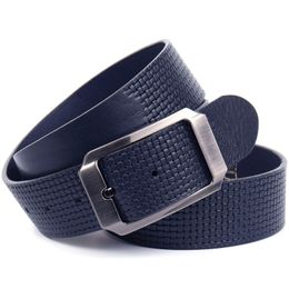 Anthoni Crown Herren Lederg&uuml;rtel, blau, Gr. 110, Flechtoptik, Leder, G&uuml;rtel, Pflanzlich gegerbter Vollrindlederg&uuml;rtel mit Flecht-Pr&auml;gung