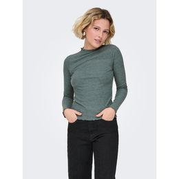 Only Damen Langarmshirt "ONLEMMA L/S HIGH NECK TOP", gr&uuml;n, Gr. S, meliert, Rippware, Obermaterial: 65% Polyester, 30% Viskose, 5% Elasthan, Shirts,