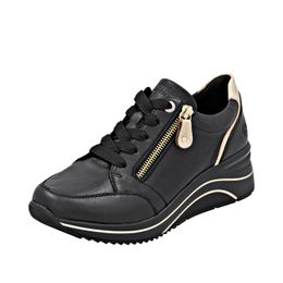 Remonte Damen Keilsneaker, Gr. 44, gold, Leder, Lederimitat, unifarben mit Farbeinsatz, Schuhe, Freizeitschuh, Halbschuh, Schn&uuml;rschuh mit Rieker