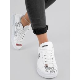 DOGO Damen Sneaker "Ace Low-Top Sneaker What's Up Doc? Bugs Bunny Damen Sneaker", Gr. 40, wei&szlig;, Lederimitat, Schuhe, Handgefertigt