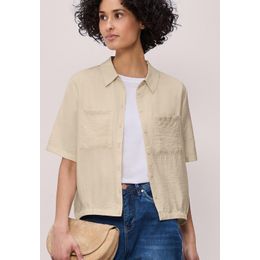 Street One Damen Hemdbluse, beige, Gr. 46, unifarben, Stoff, 88% Viskose, 12% Polyamid, Blusen, mit Materialmix