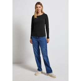 Street One Damen Langarmshirt, wei&szlig;, Gr. 46, unifarben, Web, 100% Baumwolle, Shirts, aus reiner Baumwolle