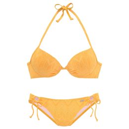 Buffalo Damen Push-Up-Bikini, gelb, Gr. 36, Strukturmuster, Polyamid, Bikini-Sets, mit modischer Struktur