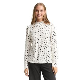 Damen Langarmshirt, wei&szlig;, Gr. S, Tom Tailor Denim, bedruckt, Single Jersey, Obermaterial: 95% Viskose, 5% Elasthan, Shirts, mit All-Over Print