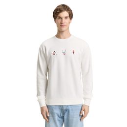 Herren Sweatersanftes wei&szlig;, Gr. XXL, Tom Tailor Denim, bestickt, Sweatware, Obermaterial: 70% Baumwolle, 30% Polyester, Sweatshirts, mit Ski-Motiven