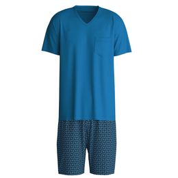 Calida Damen Shorty "Relax Imprint 2", Gr. S, blau, Single Jersey, Obermaterial: 100% Baumwolle, Homewear-Sets, V-Ausschnitt, Brusttasche, Kurzarm,
