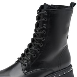 Tamaris Damen Schn&uuml;rboots, Gr. 36, schwarz, Glattleder, Lederimitat, unifarben, Schuhe, Blockabsatz, Plateau, Schn&uuml;rstiefelette mit Nieten am