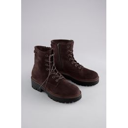 ANISTON SHOES Damen Schn&uuml;rboots, Gr. 37, braun, Velourslederimitat, Schuhe, Stiefelette, Schn&uuml;rboots, Blockabsatz