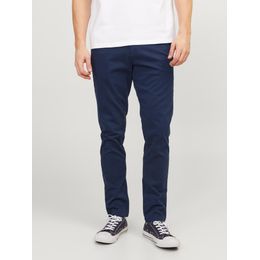 Jack & Jones JACK & JONES Herren Chinohose "JJIMARCO mit Badge und hohem Tragekomfort", blau, Gr. 33, unifarben, Obermaterial: 98% Baumwolle, 2% Elasthan, Hosen,