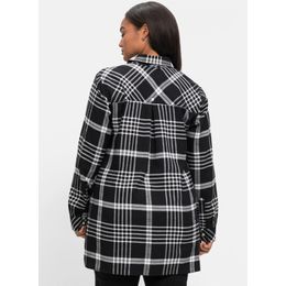 sheego Damen Karobluse, schwarz, Gr. 54, gemustert, kariert, mehrfarbig, 58% Viskose, 42% Baumwolle, Blusen