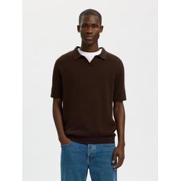 Selected Herren Poloshirt "SLHMATTIS SS KNIT SUN OPEN POLO NOOS", braun, Gr. XL, unifarben, Strick, Obermaterial: 65% Baumwolle, 35% Leinen, Shirts