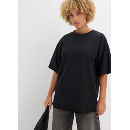 bonprix Damen Longsweatshirt, schwarz, Gr. 40, unifarben, Sweatware, Obermaterial: 100% Baumwolle, Sweatshirts, l&auml;ssige Passform, Halbarm-Design, aus