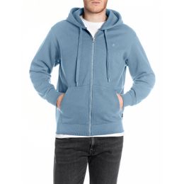 Replay Herren Kapuzensweatjacke, blau, Gr. XXL, unifarben, Sweatware, Obermaterial: 80% Baumwolle, 20% Polyester, Sweatjacken