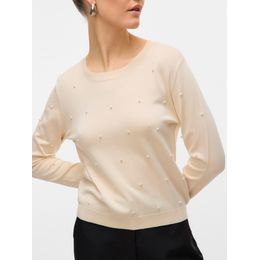 V&eacute;ro Moda VERO MODA Damen Rundhalspullover "VMGLORY PEARL LS O-NECK PULLOVER BOO", beige, Gr. S, unifarben, Strick, Obermaterial: 80% Viskose, 20% Nylon,