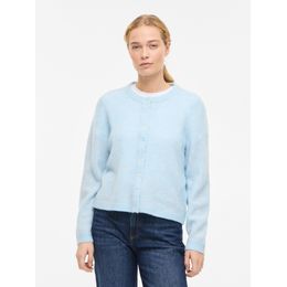 Vila Damen Strickjacke "VILORY O-NECK L/S KNIT CARDIGAN-NOOS", blau, Gr. XXL, meliert, Rippstrick, Obermaterial: 45% Polyamid, 20% Wolle, 19%