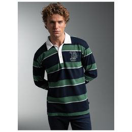 TRIGEMA Herren Poloshirt "TRIGEMA Langarm Poloshirt mit Ringelmuster"navy, Basic, Gr. M, Single Jersey, 100% Baumwolle, Shirts