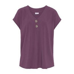 Lascana Damen Schlupfbluse, lila, Gr. 48, unifarben, Web, Obermaterial: 100% Viskose, Blusen, mit modischen Kn&ouml;pfen, luftige Kurzarmbluse, sommerlich