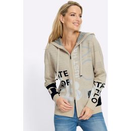 Heine Damen Strickjackesand, Gr. 42, gemustert, mehrfarbig, 47% Viskose, 27% Polyester, 21% Polyamid, 5% metallisierte Fasern, Strickjacken