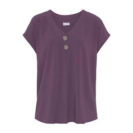 Lascana Damen Schlupfbluse, lila, Gr. 52, unifarben, Web, Obermaterial: 100% Viskose, Blusen, mit modischen Kn&ouml;pfen, luftige Kurzarmbluse, sommerlich