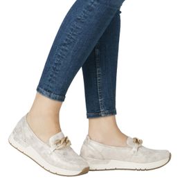Rieker Damen Loafer, Gr. 42, beige, Lederimitat, metallic, Schuhe, Slipper, Slip-on Sneaker, Halbschuh mit modischer Zierkette