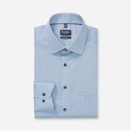 OLYMP Herren Langarmhemd "Luxor", blau, Gr. 41, Web, Obermaterial: 100% Baumwolle, Hemden, fein gemustert, Businesshemd, modern fit, New Kentkragen