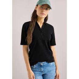 Poloshirt Cecil, Damen, Gr. L (42), schwarz, Web, 100% Baumwolle, unifarben, comfort fit normal, hoch geschlossener Ausschnitt, abgesteppt, Shirts, aus reiner Baumwolle, Topseller
